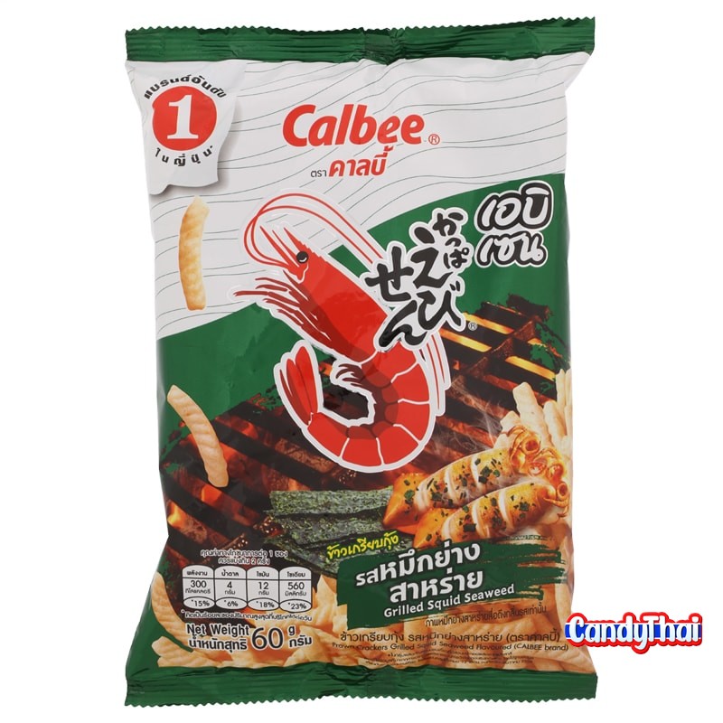 Calbee Prawn Crackers Grilled Squid Seaweed Flavoured 60g. - Candy Thai