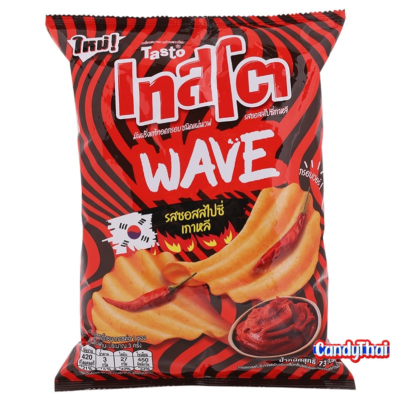 Tasto Wave Potato Chips Spicy Korean Sauce Flavored 69g. - Candy Thai