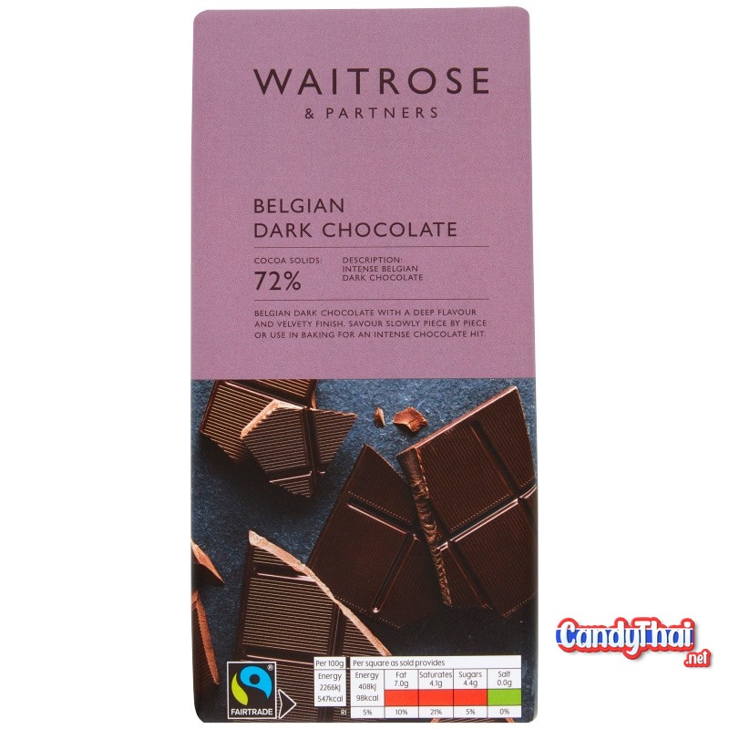Waitrose Belgian Dark Chocolate 72percent 180g. - Candy Thai