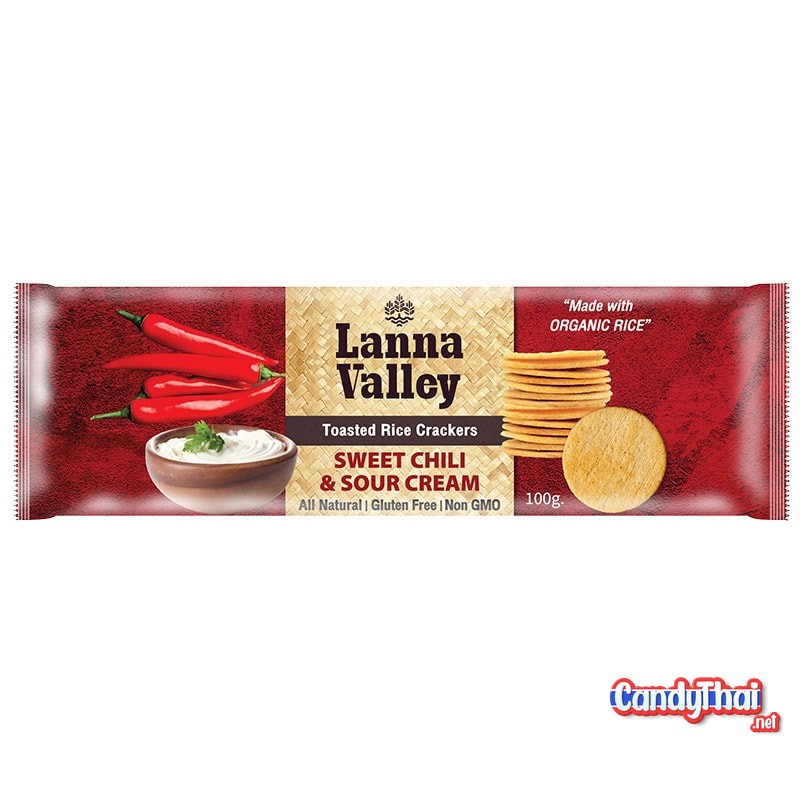 Lanna Valley Rice Crackers Sweet Chili Sour Cream 100g. - Candy Thai
