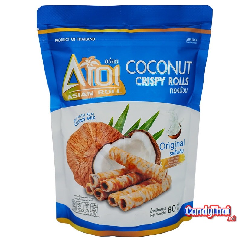 Aroi Coconut Crispy Rolls Original Flavour 80g. - Candy Thai